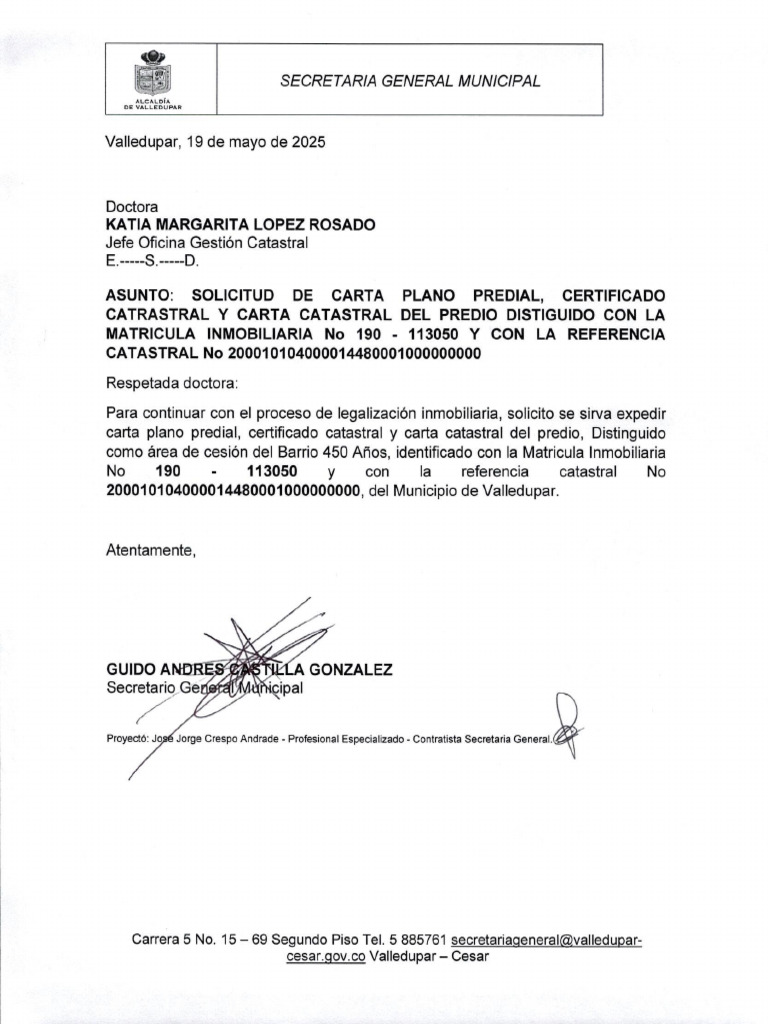 Solicitud de Carta Plano, Certificado y Carta Catastral Del Predio ...