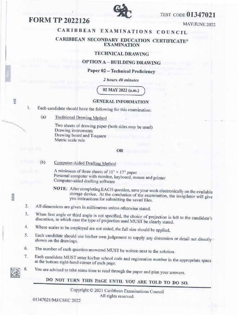 TD Past Papers 2022-2023 Building Drawing | PDF