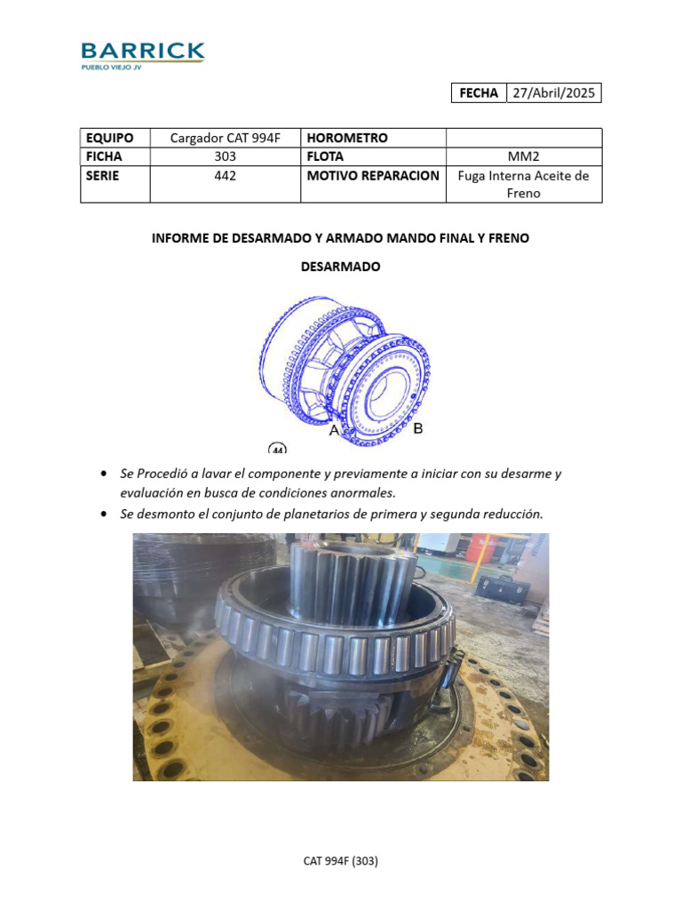 Reparación Cargador CAT 994F: Freno y Mando Final | PDF