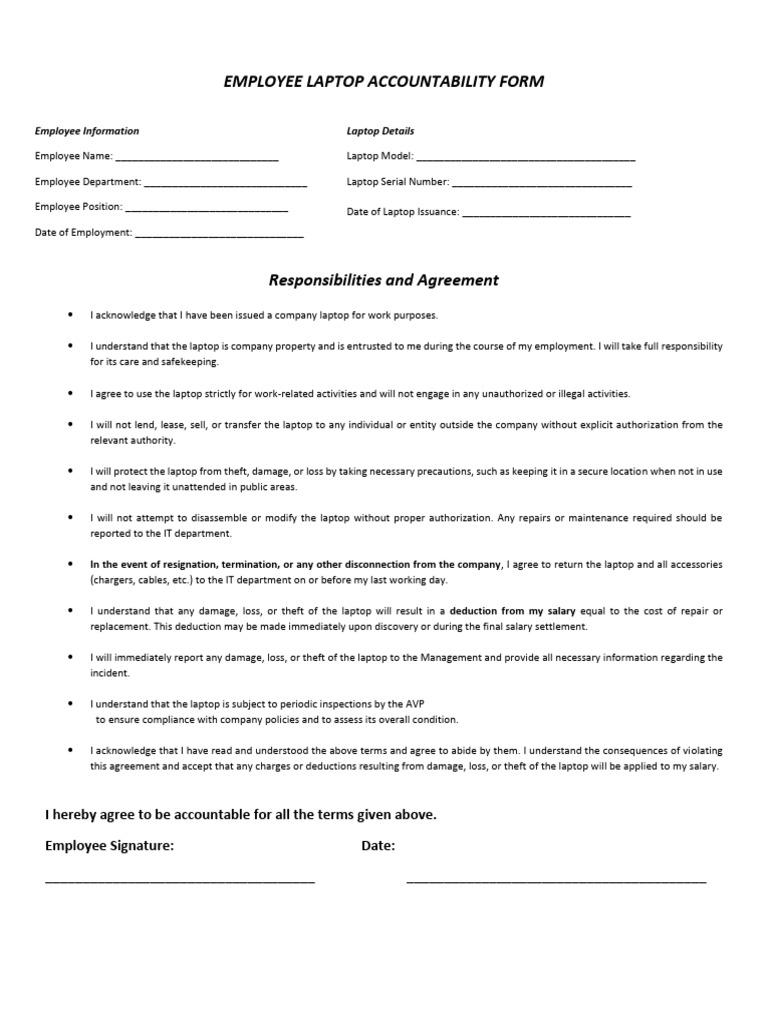 EMPLOYEE LAPTOP Accountability FORM | PDF | Laptop | Business