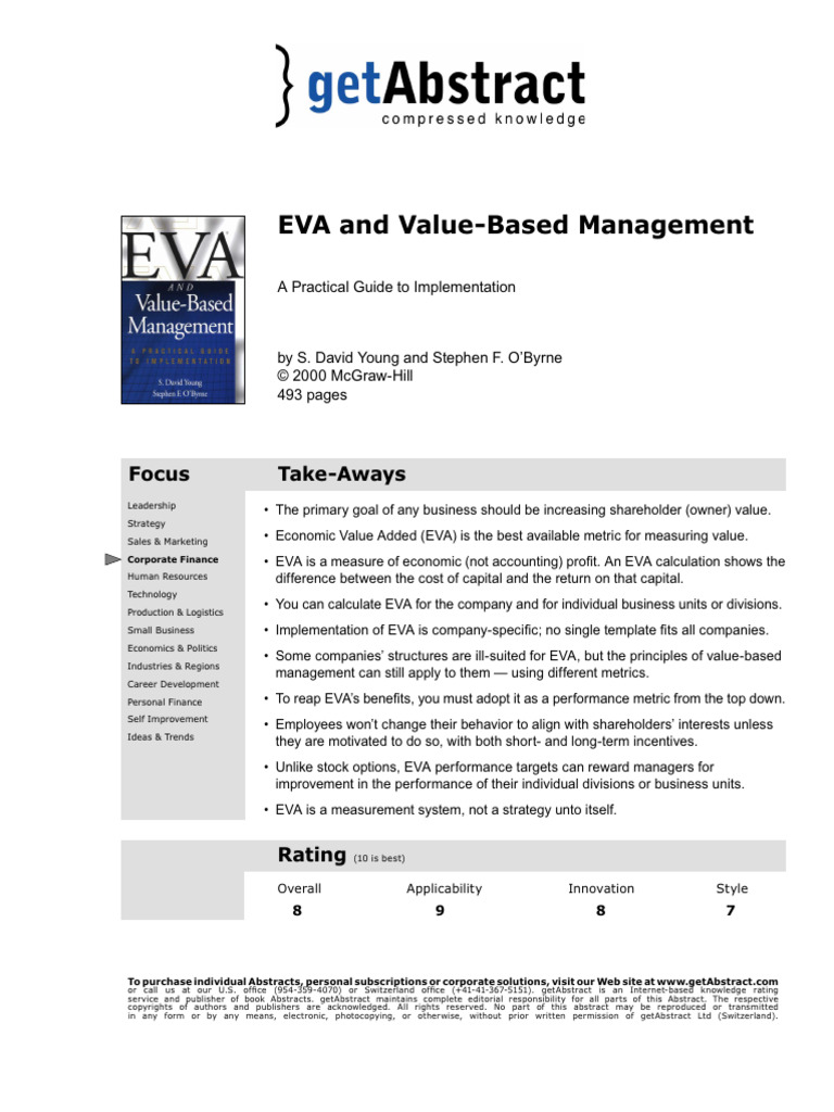 EVA and Value Based Management A Practic | PDF | Shareholder Value ...