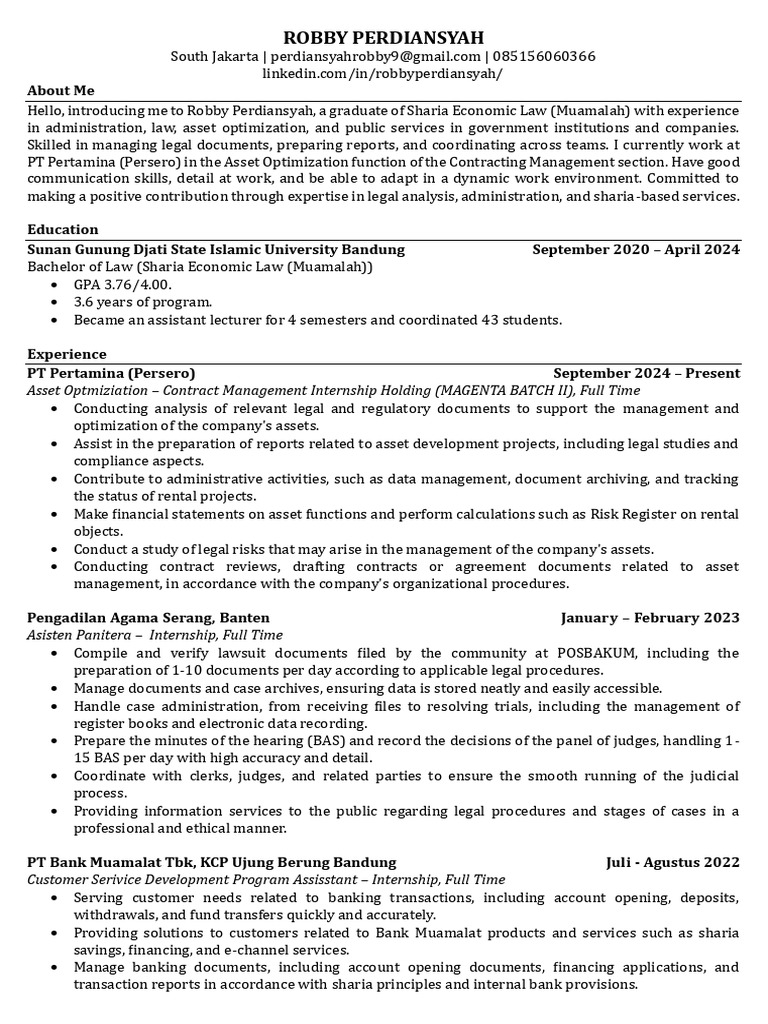 CV - ROBBY PERDIANSYAH - Unilever | PDF | Business