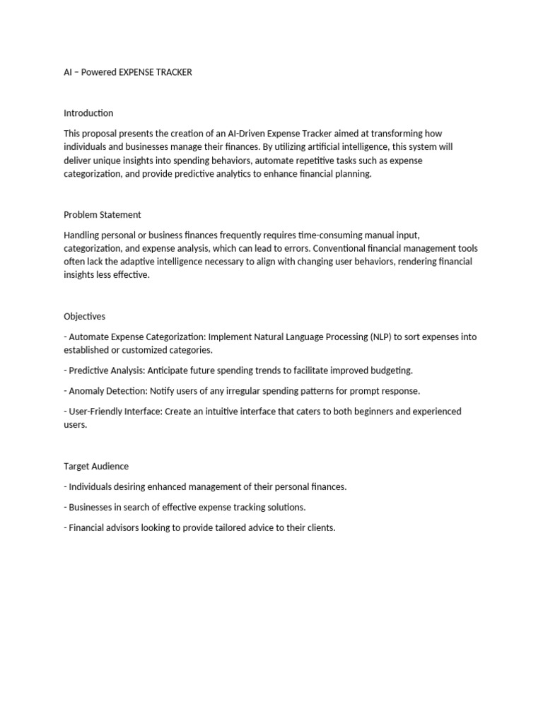 Project Proposal AI-Powered Expense Tracker | PDF