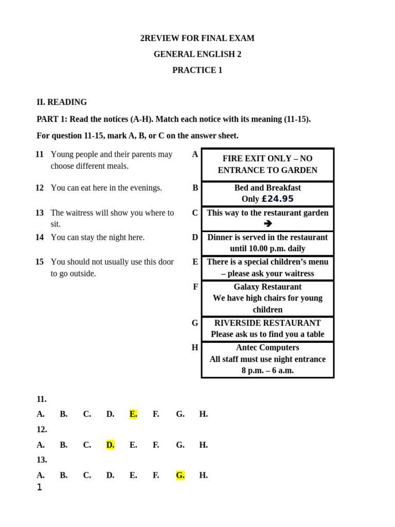 General English 2 Final Exam Review | PDF | Parrot