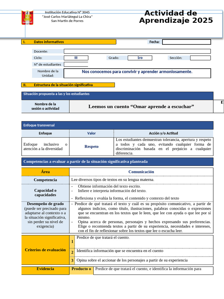 SESIÓN COM - Leemos Un Cuento Omar Aprende A Escuchar | PDF | Aprendizaje | Modificación de ...