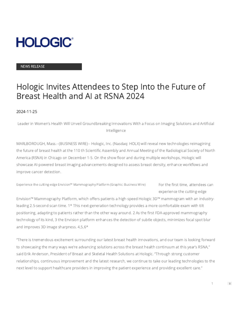 Hologic Invites Attendees To Step Into The Future of Breast Health and ...