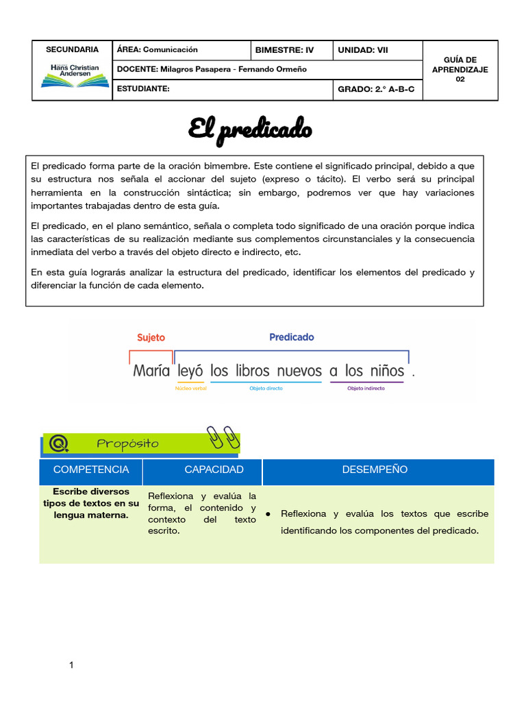 Estructura y Función del Predicado | PDF | Predicado (Gramática) | Verbo