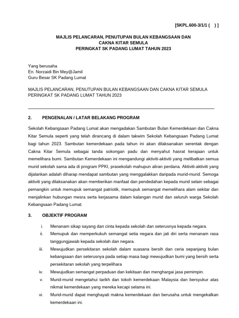 Kertas Kerja Bulan Kemerdekaan 2023 | PDF