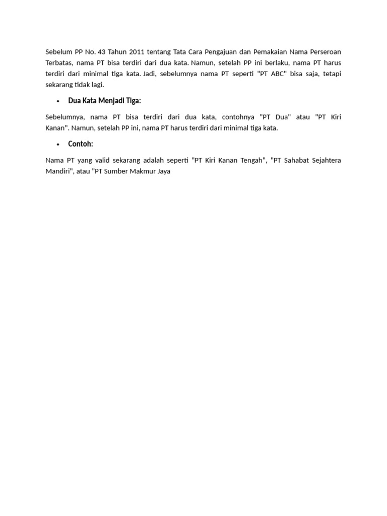 Penjelasan Perubahan Nama PT Menurut PP | PDF