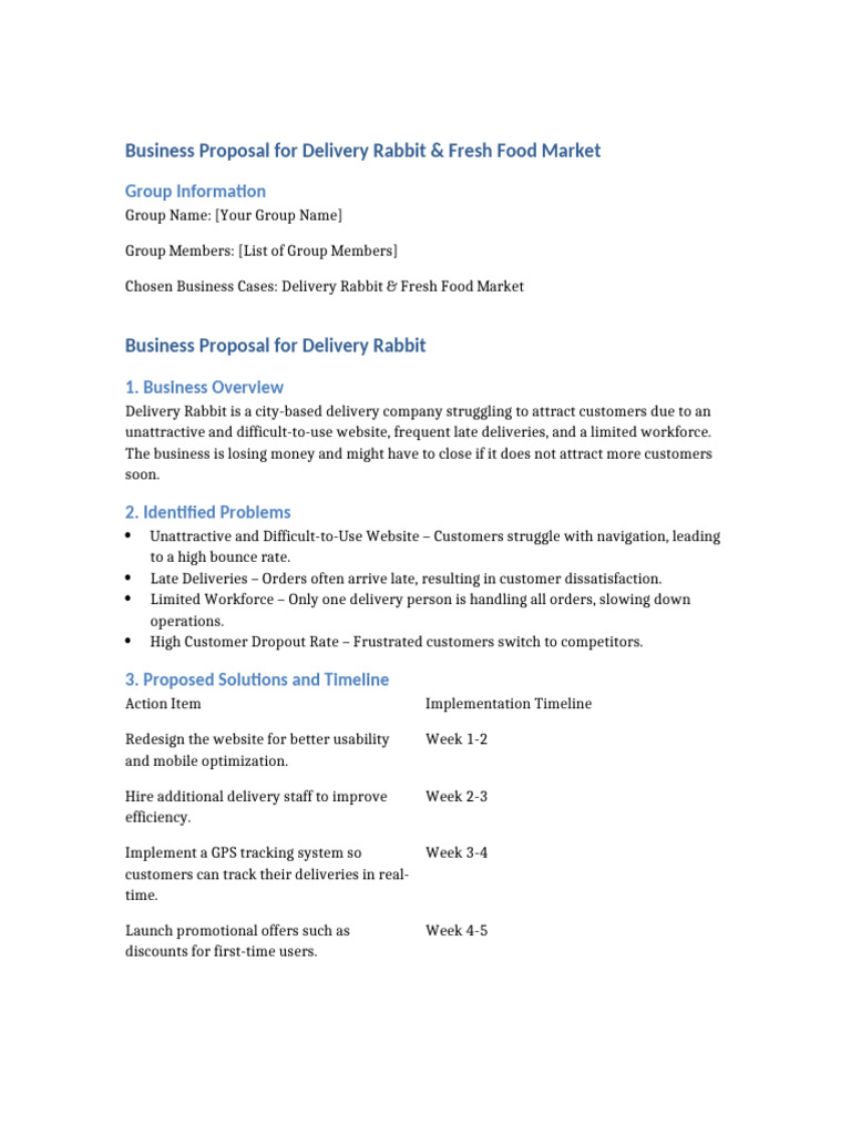 Business Proposal: Delivery & Fresh Food Solutions | PDF | Usability ...