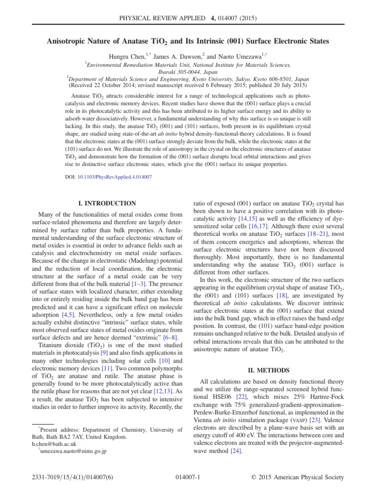Anatase 001 and 101 Surfaces | PDF | Titanium Dioxide | Ion