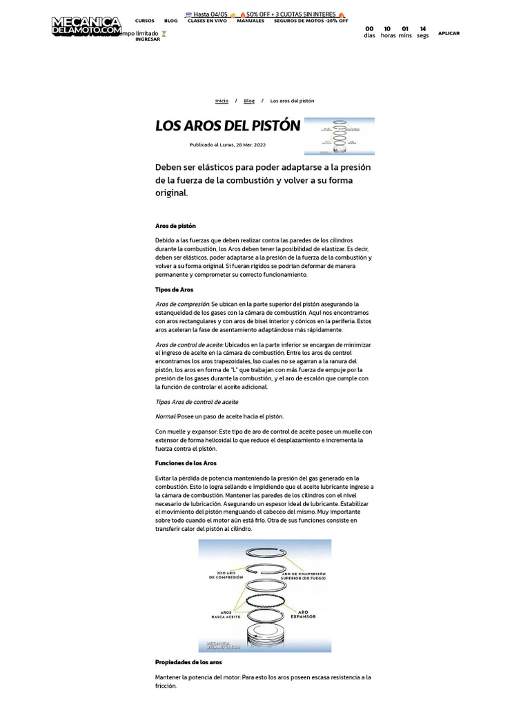 Aros Del Pistón MECANICA DE MOTO | PDF | Pistón | Motores
