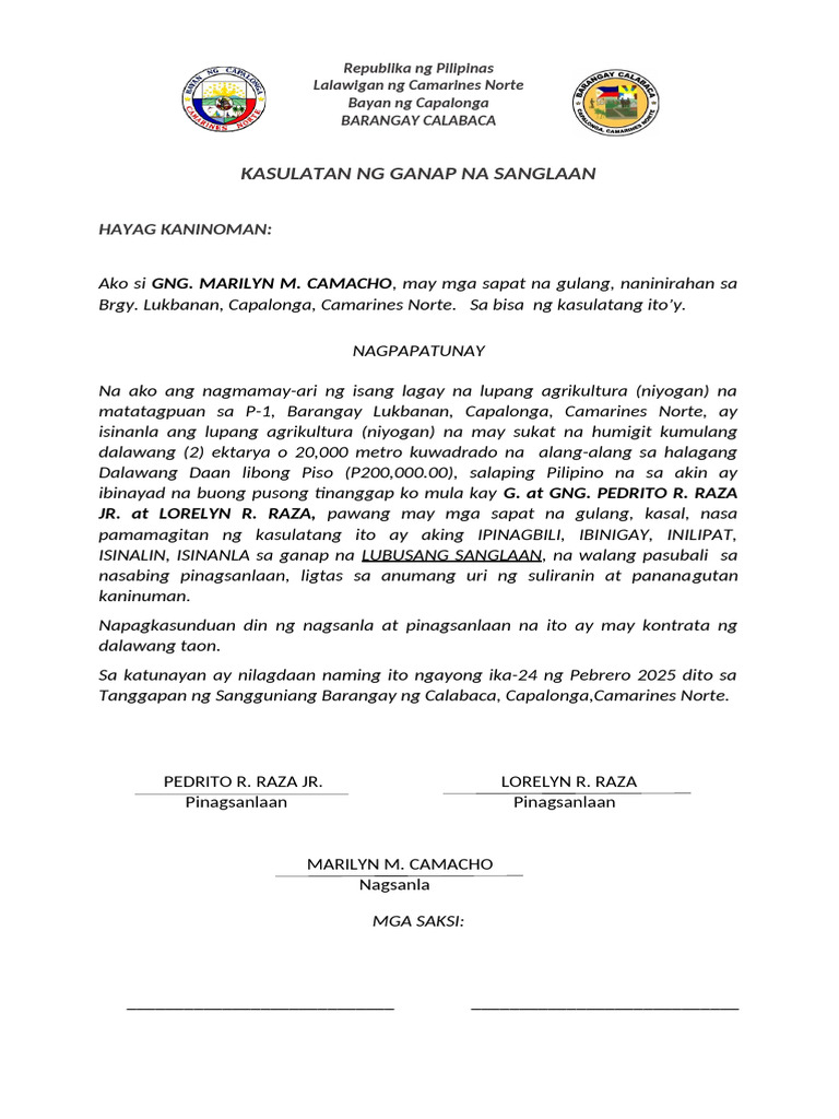 Kasulatan Sa Sanglaan | PDF