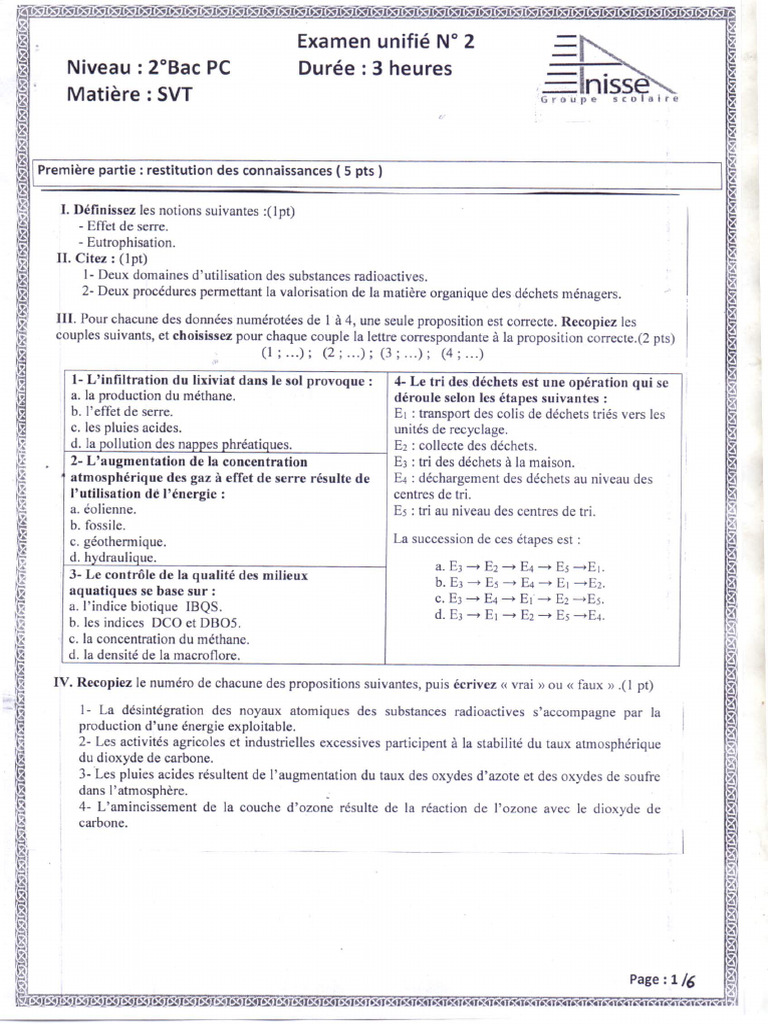 Devoir 2 Modele 3 SVT 2 Bac SPC Semestre 2 | PDF