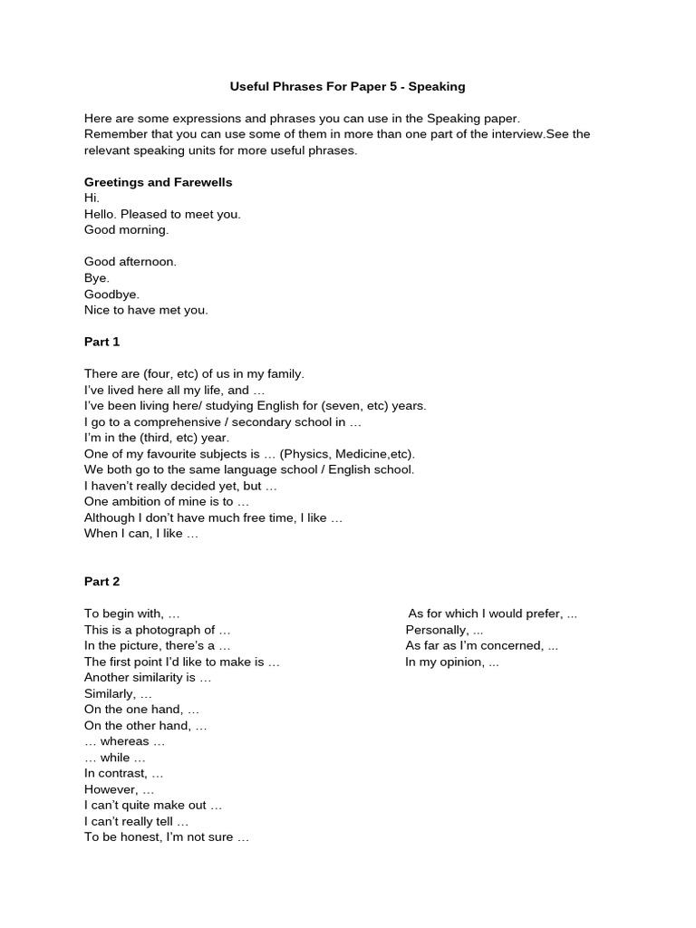 Useful Phrases For Paper 5 - Speaking | PDF