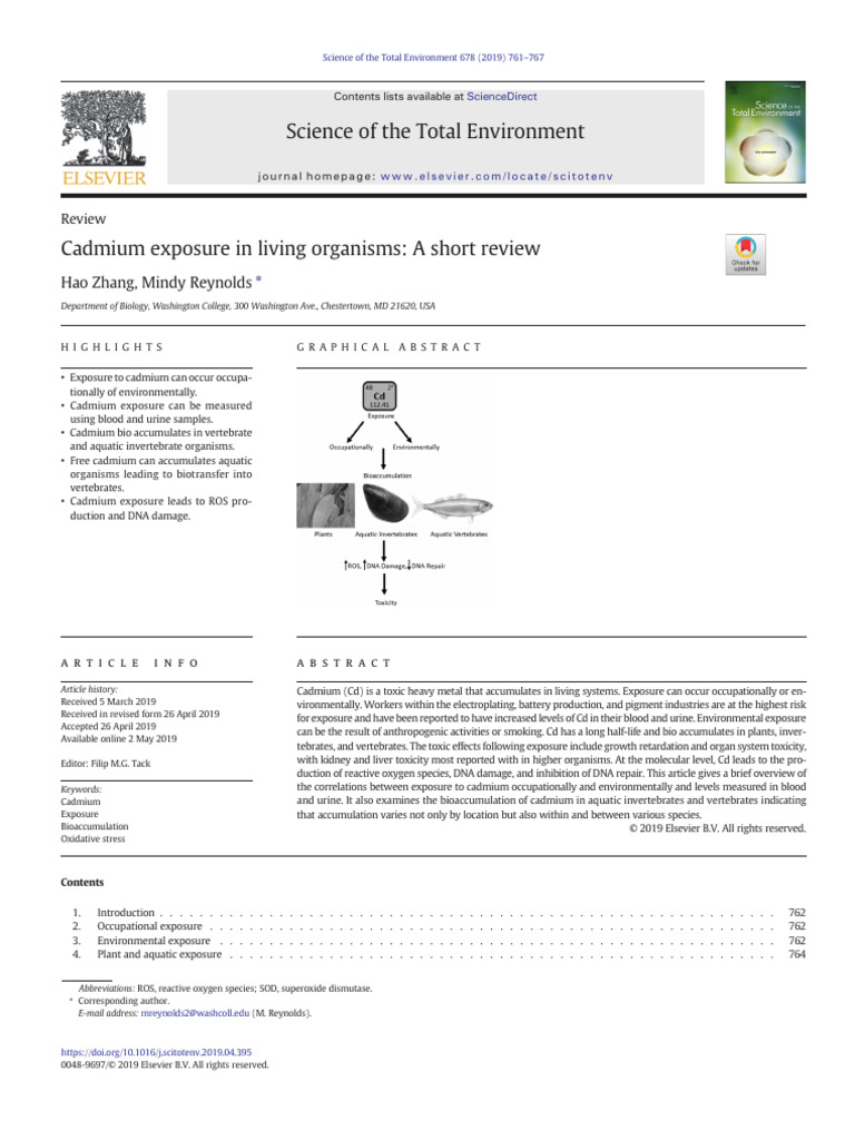 Cadmium Exposure and Bioaccumulation | PDF | Reactive Oxygen Species ...