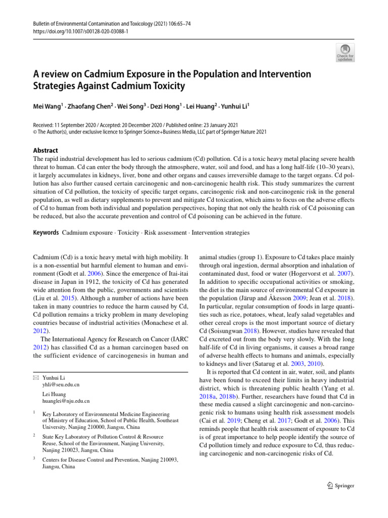 Cadmium Exposure in The Population and Intervention Strategies | PDF ...