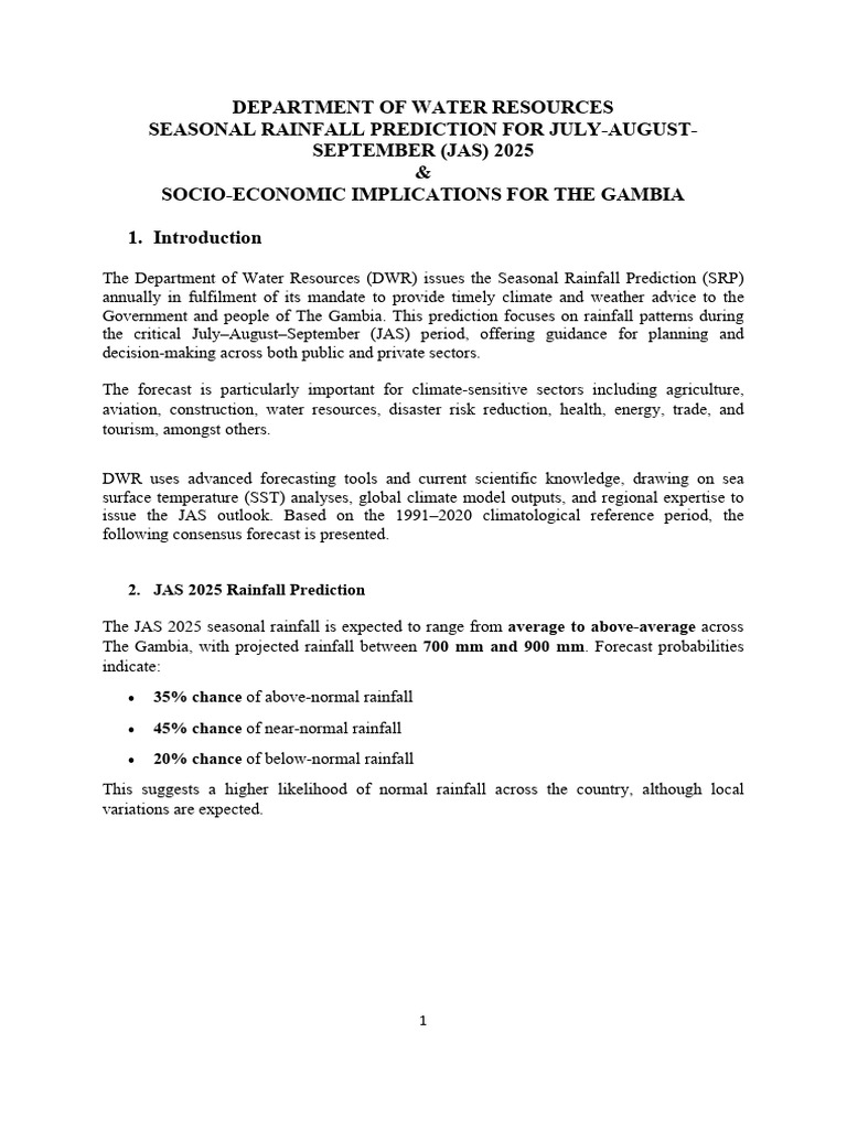JAS 2025 Rainfall Prediction Gambia | PDF | Flood | Agriculture