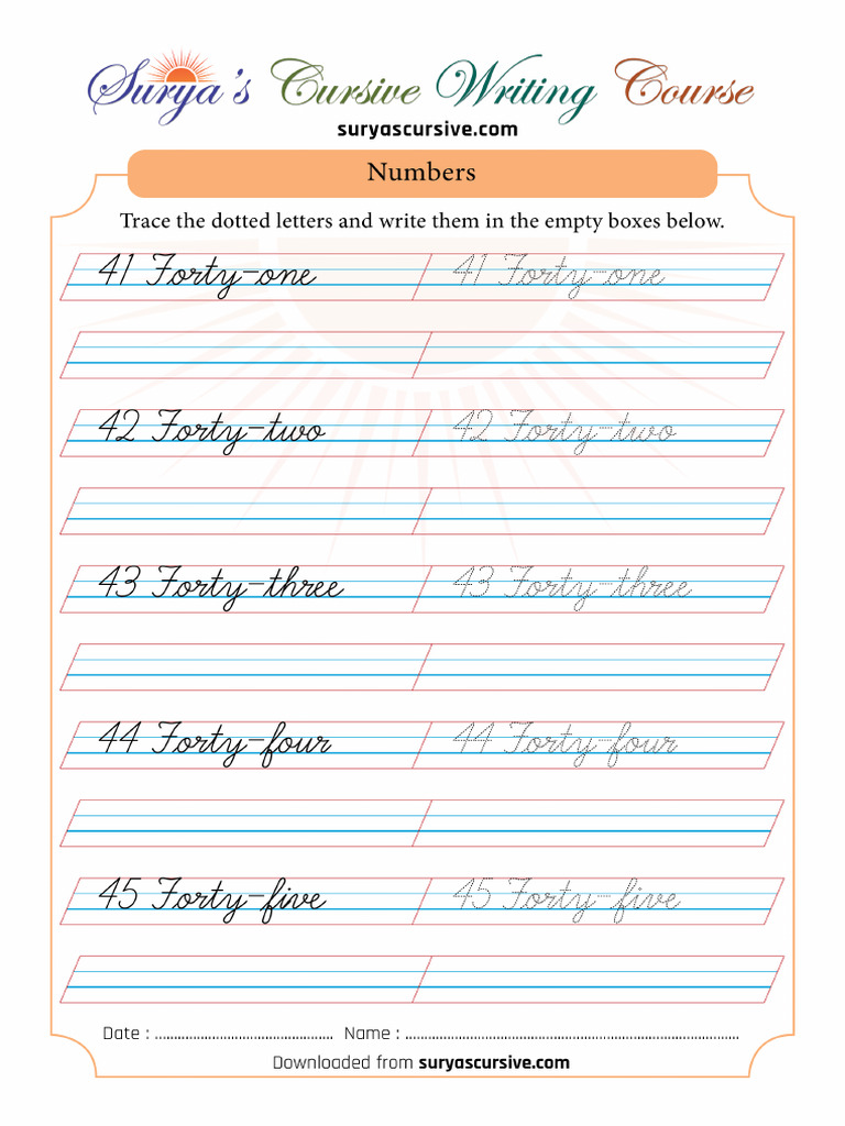 Cursive Numbers 41 50 | PDF