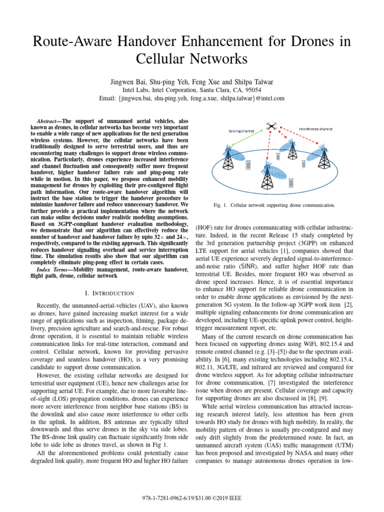 Route-Aware Handover Enhancement For Drones in Cellular Networks | PDF | Cellular Network ...