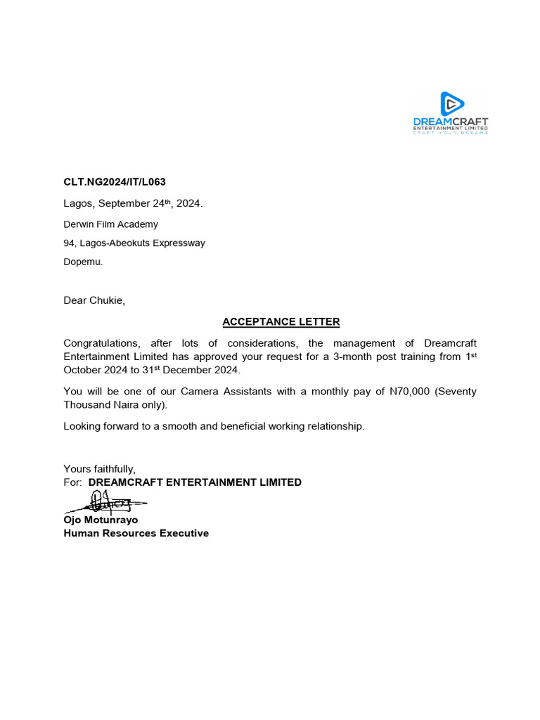 It Acceptance Letter | PDF