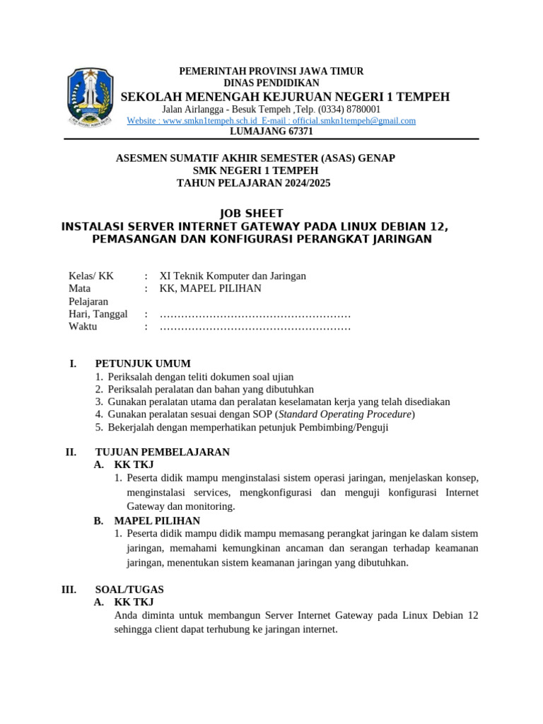 Jobsheet Dan Rubrik KK-MapelPilihan Kelas XI TKJ | PDF