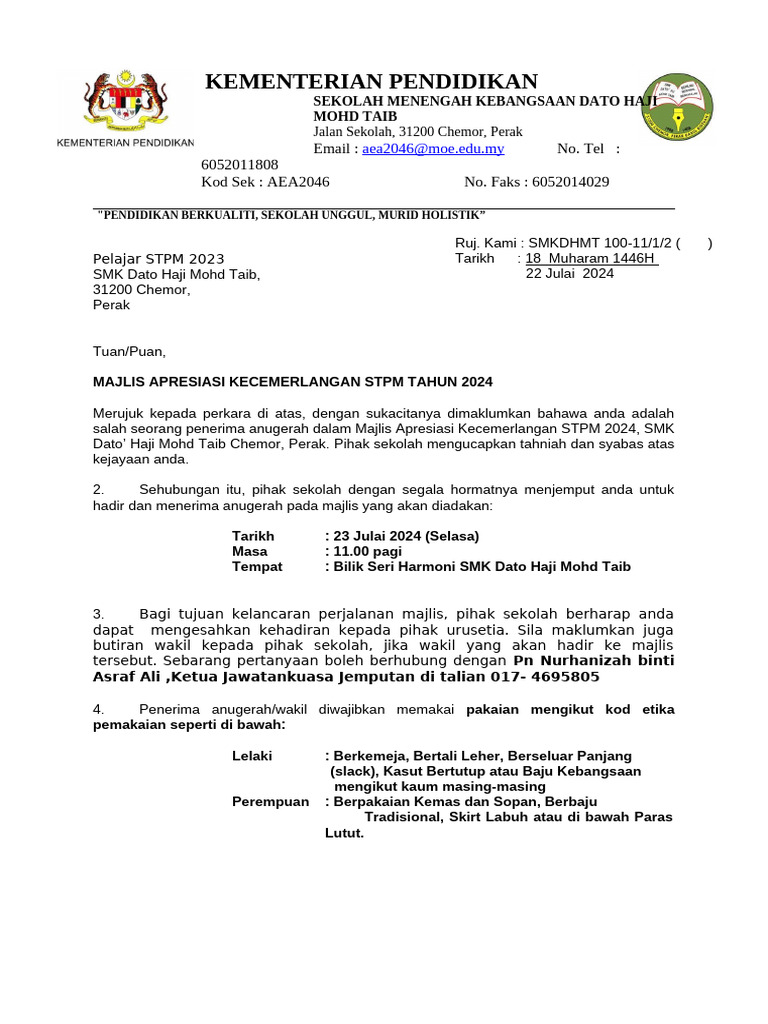 Contoh Surat Jemputan SPM | PDF