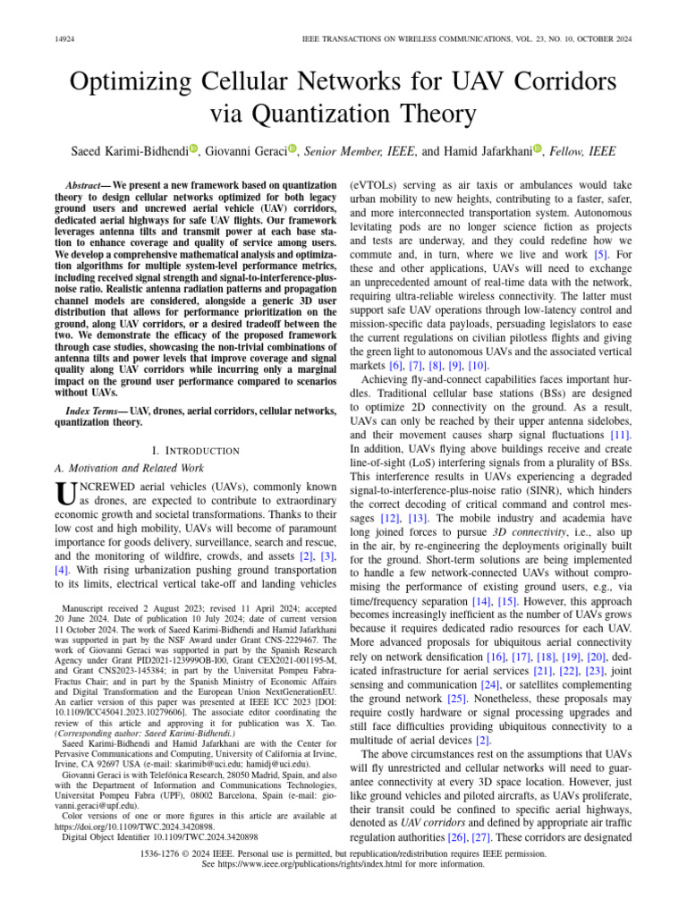 Optimizing Cellular Networks For UAV Corridors Via Quantization Theory | PDF | Unmanned Aerial ...