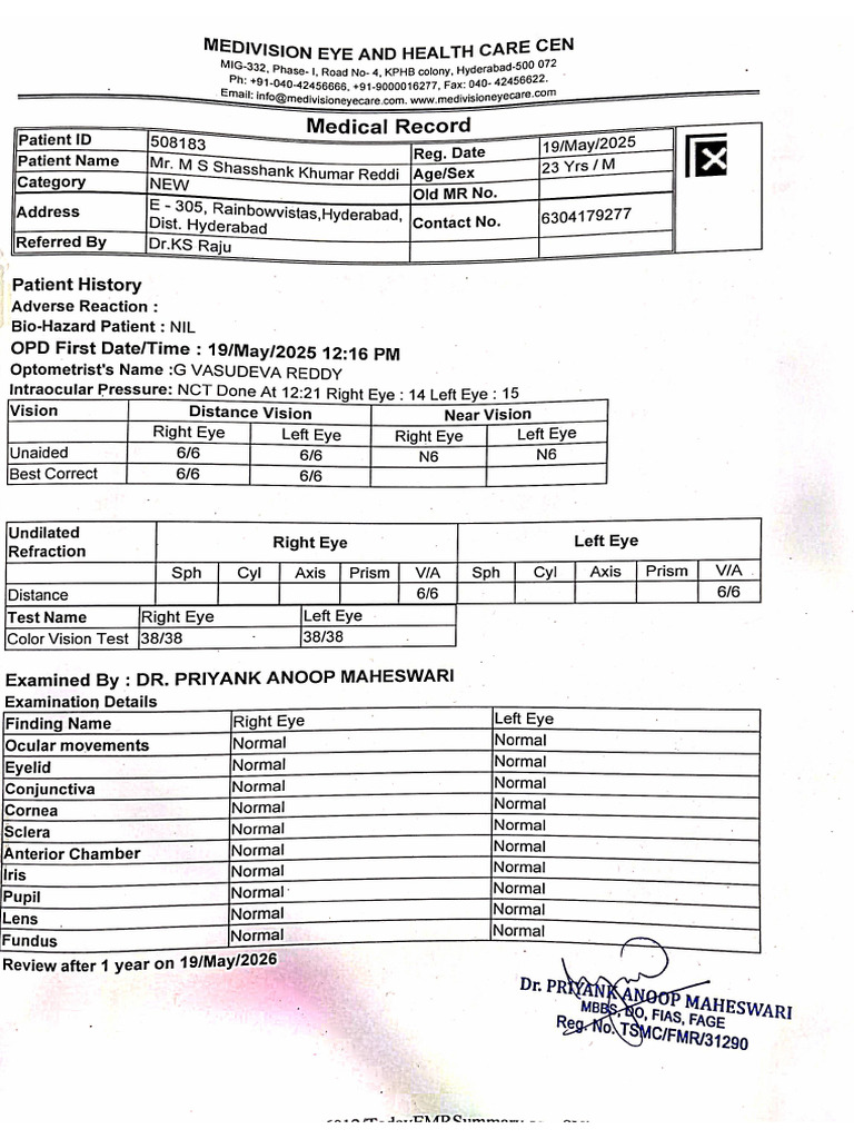 Eye Examination Report | PDF