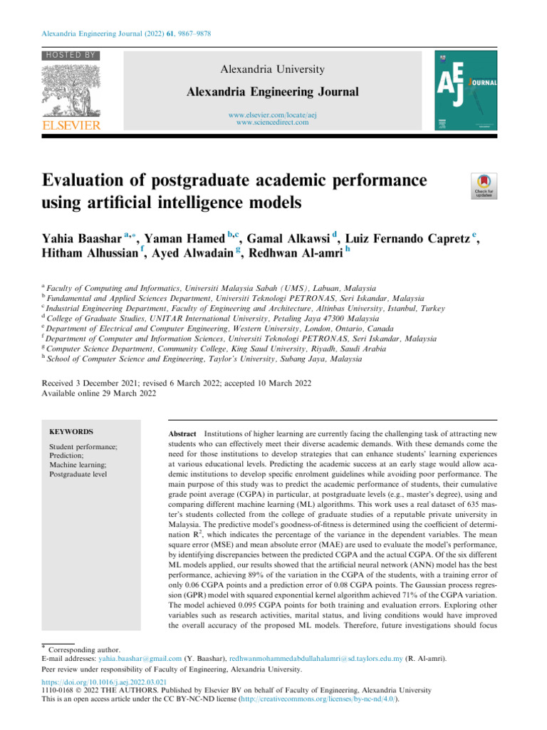 1 s2.0 S1110016822001892 Main | PDF | Regression Analysis | Prediction