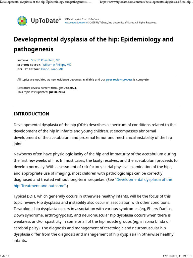Developmental Dysplasia of The Hip - Epidemiology and Pathogenesis | PDF | Childbirth | Hip