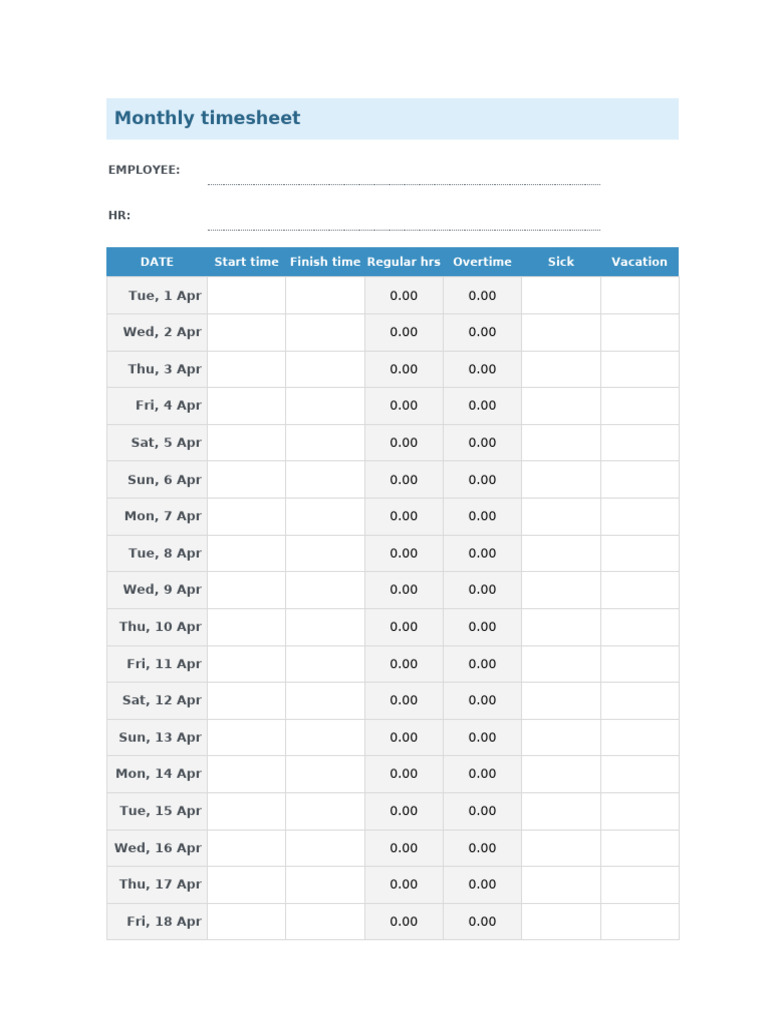 673473202f01ae5c847e017b Monthly Timesheet | PDF | Labour Law ...