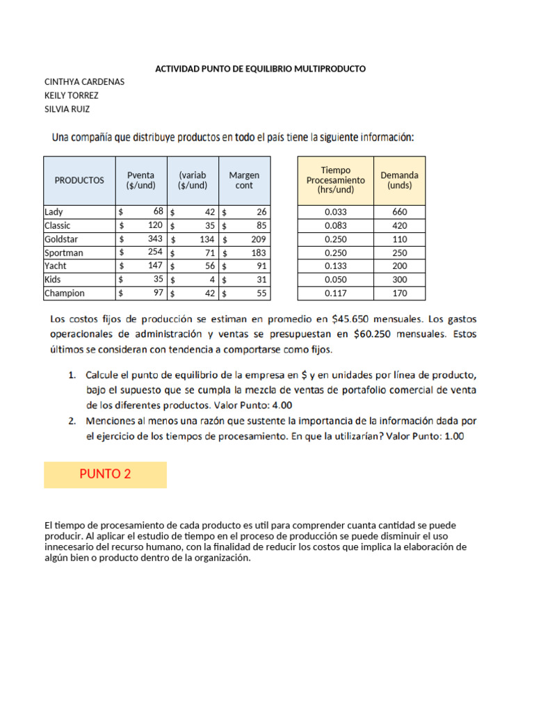 Punto de Equilibrio Multiproducto | PDF