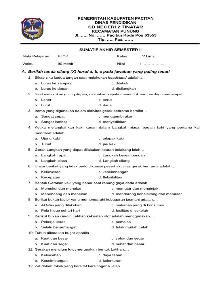 Soal Sas Pjok Kelas 5 Soal | PDF