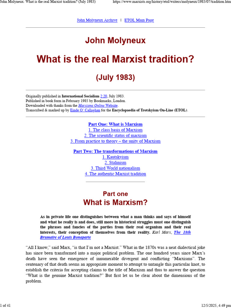 John Molyneux - What Is The Real Marxist Tradition - (July 1983) | PDF ...