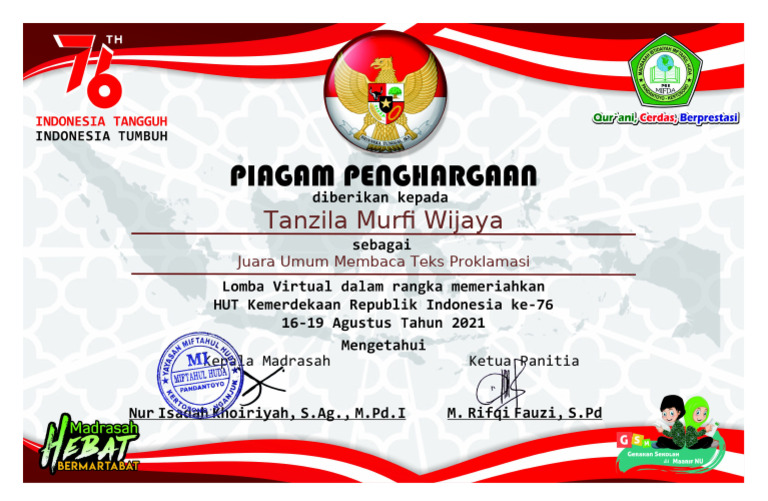 Piagam Lomba Hut RI | PDF