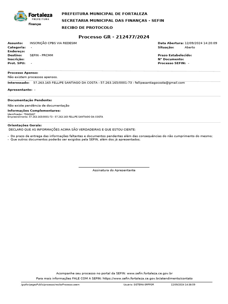 Recibo Processo | PDF