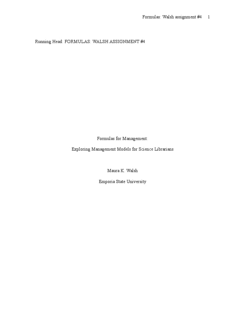 Formulas: Walsh Assignment #4 1 | PDF | Librarian | Library Science