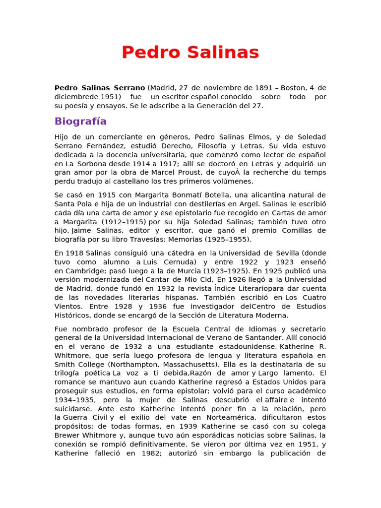 BIOGRAFIAS Pedro Salinas, Federico Garcia Larca, Vicente Alexandre | PDF | Federico García Lorca