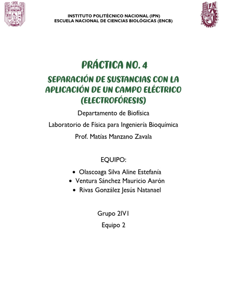 PRÁCTICA 4-E2-2IV2 | PDF | Electroforesis | Electricidad