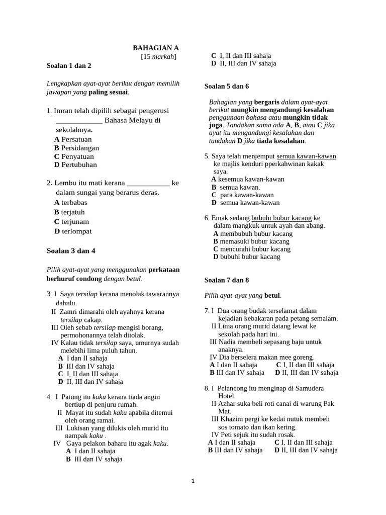 Kertas 1 BM T.2 | PDF