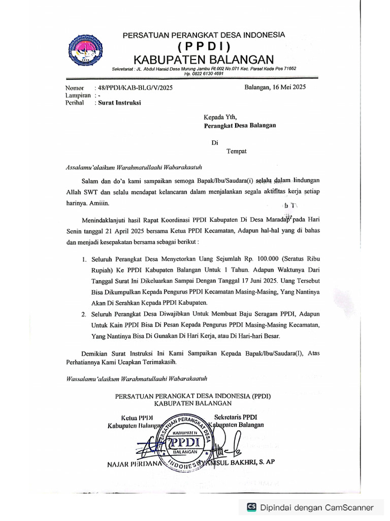 Surat Instruksi PPDI Balangan | PDF