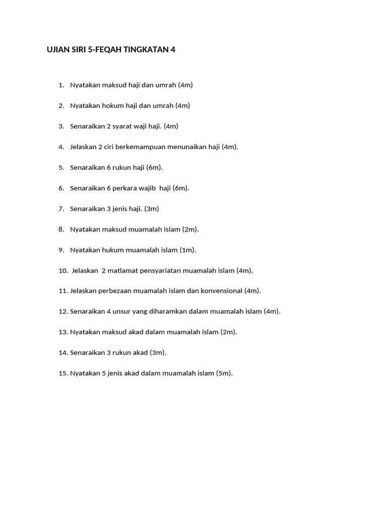 Ujian 5-Feqah Tingkatan 4 | PDF
