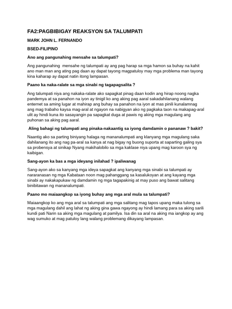 Reaksyon Sa Talumpati | PDF