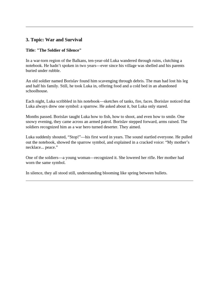 Topic: War and Survival: Title: "The Soldier of Silence" | PDF