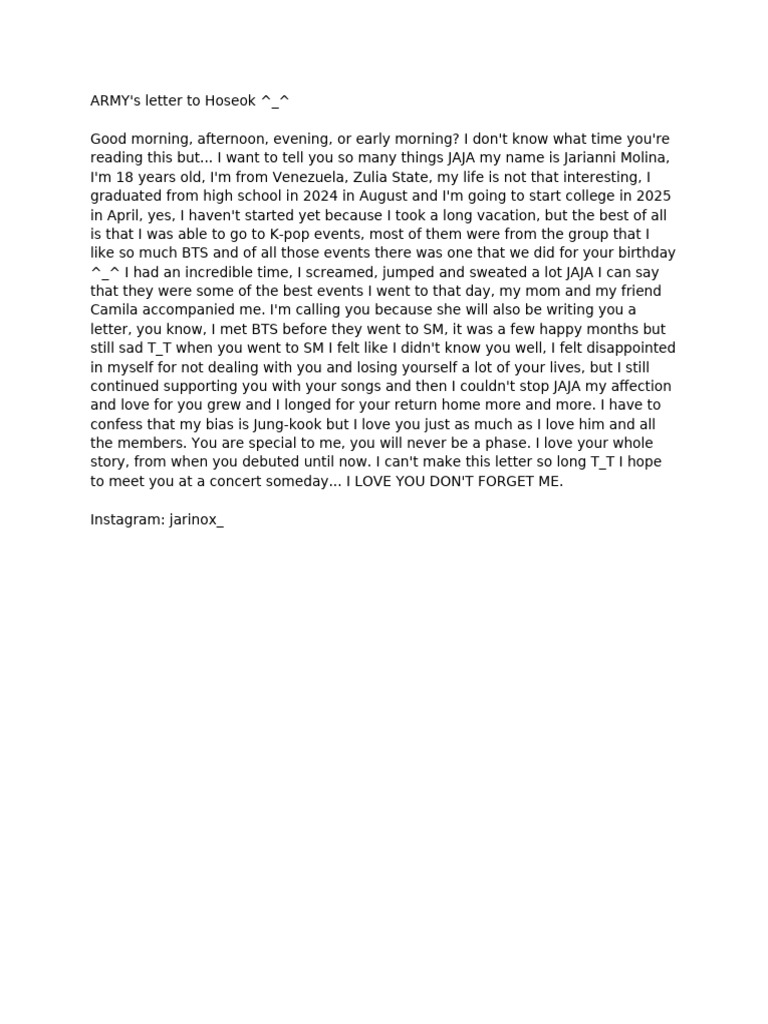 ARMY's Letter To Hoseok | PDF
