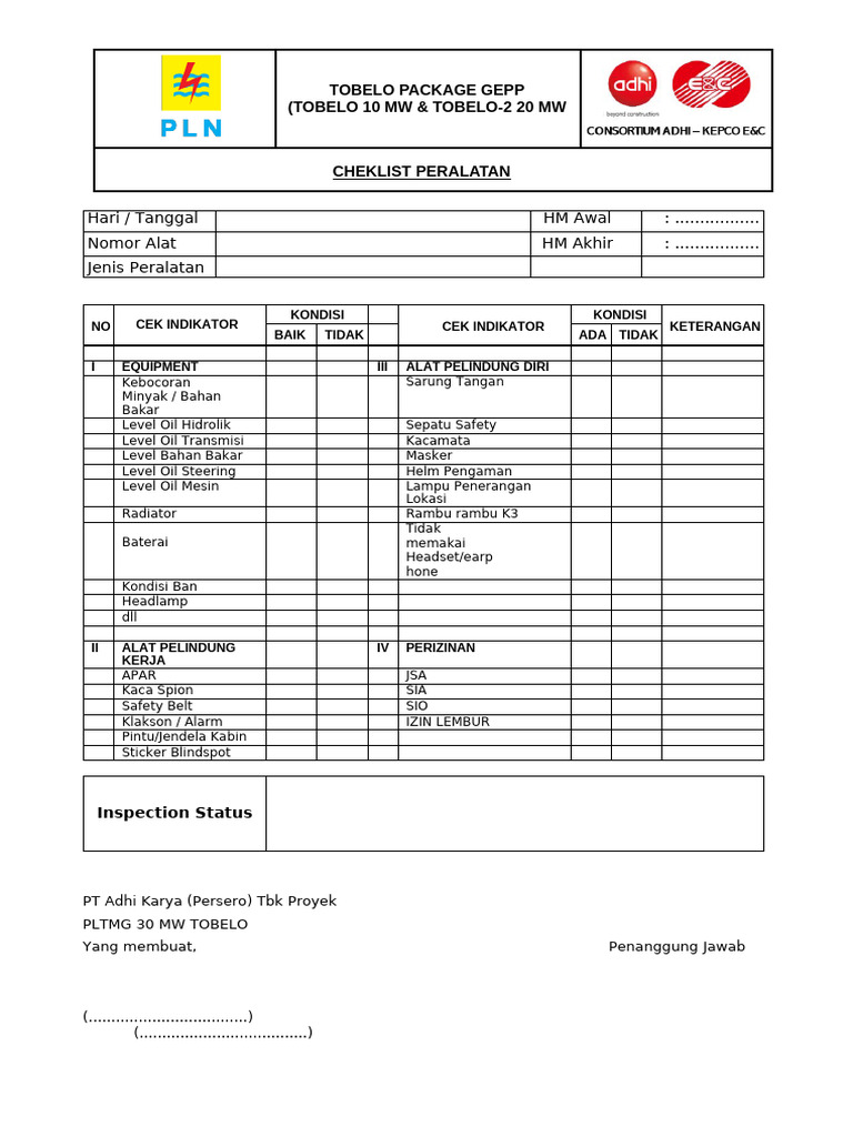 Checklist Inspeksi - Soil Handling | PDF