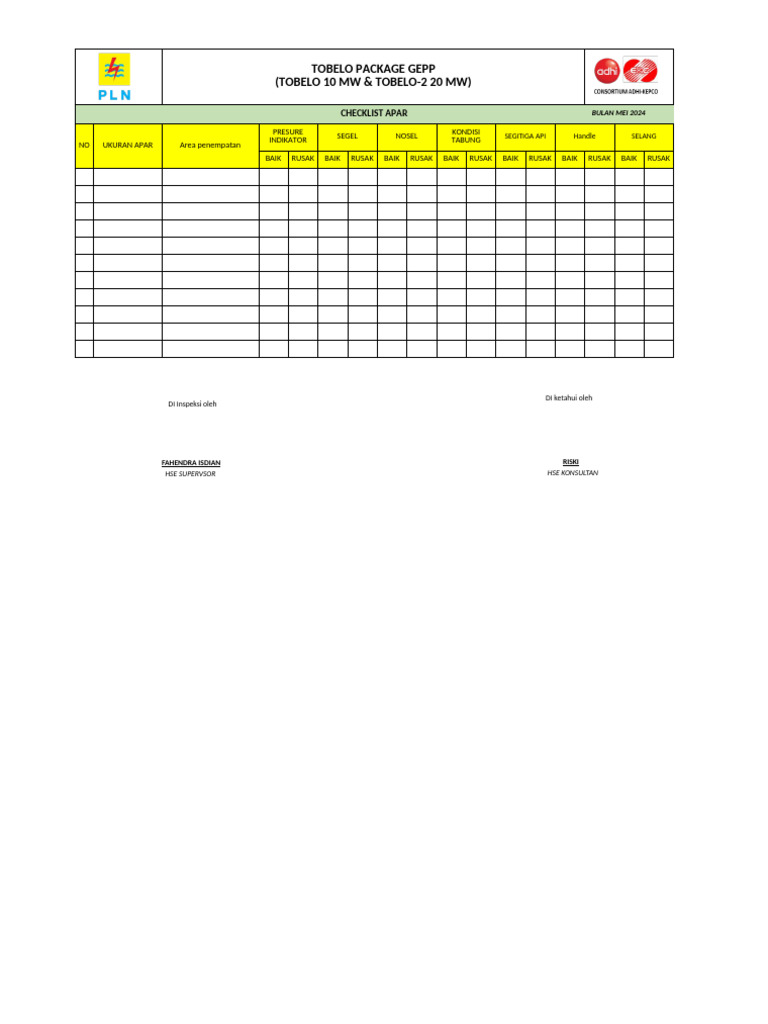 Checklist Inspeksi - Apar | PDF