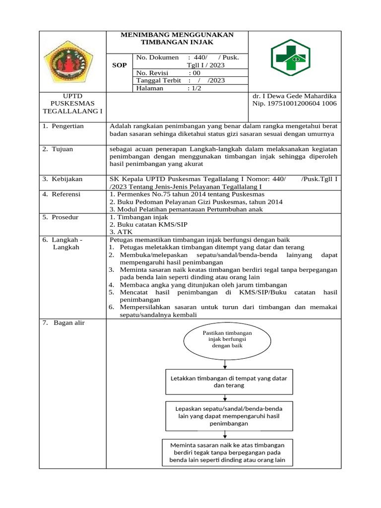 SOP Menimbang Menggunakan Timbangan Injak | PDF