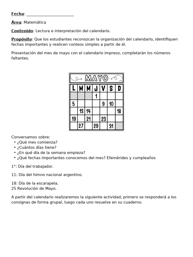 Calendario Mayo | PDF